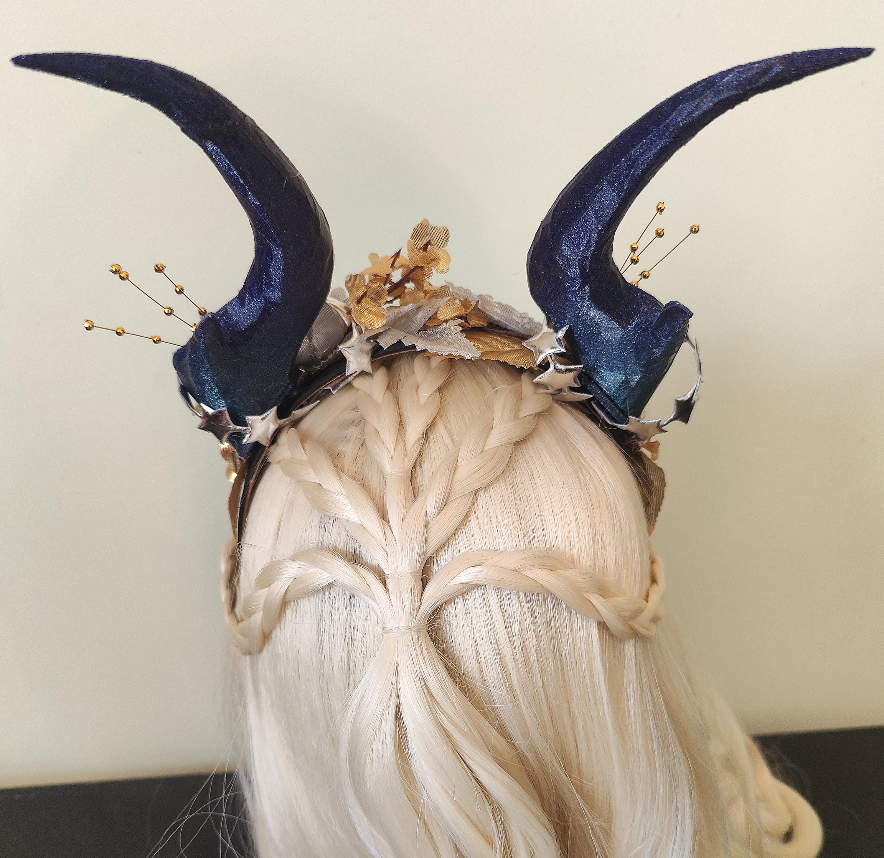 Galaxy Dragon Horn Flower Crown, Silver Floral Tiara, Cosmos Headpiece ...