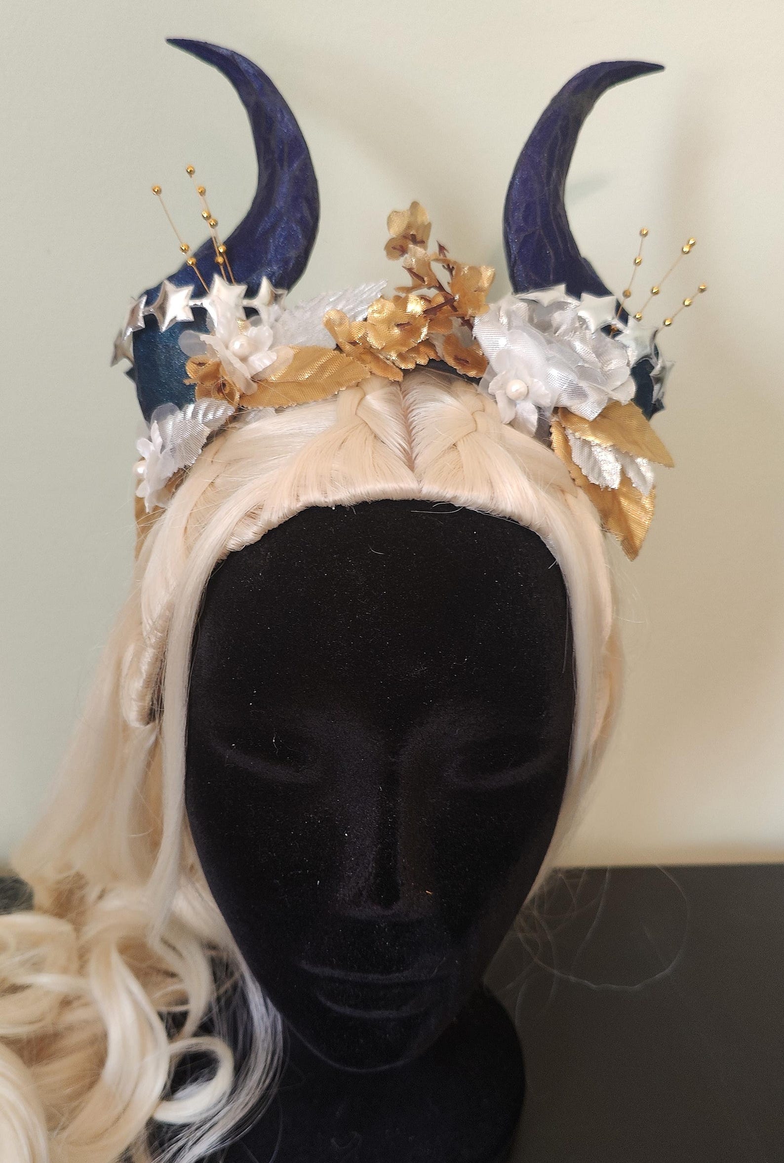 Galaxy Dragon Horn Flower Crown, Silver Floral Tiara, Cosmos Headpiece ...
