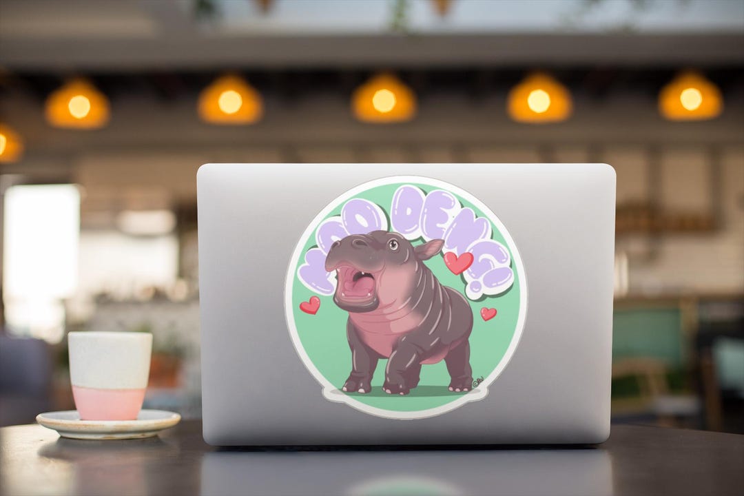 Moo Deng Kiss-cut Stickers, Cute Baby Pygmy Hippo Stickers, Animal ...
