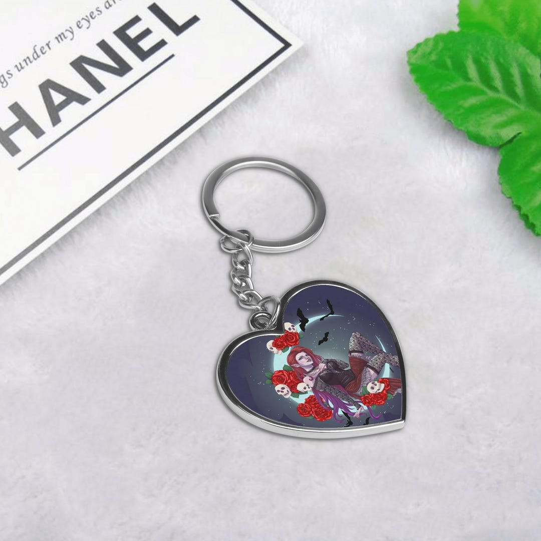 Sexy Vampire Pinup Girl Double-sided Heart Shape Keychain Car Chain ...