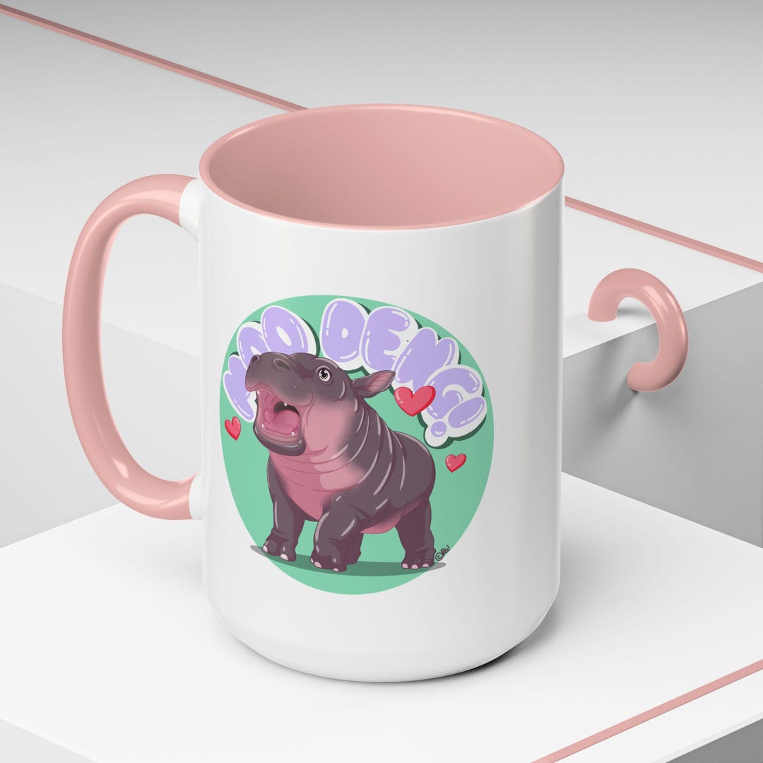 Moo Deng Baby Pygmy Hippo Color Accent Ceramic Mug, (11oz, 15oz) - Etsy