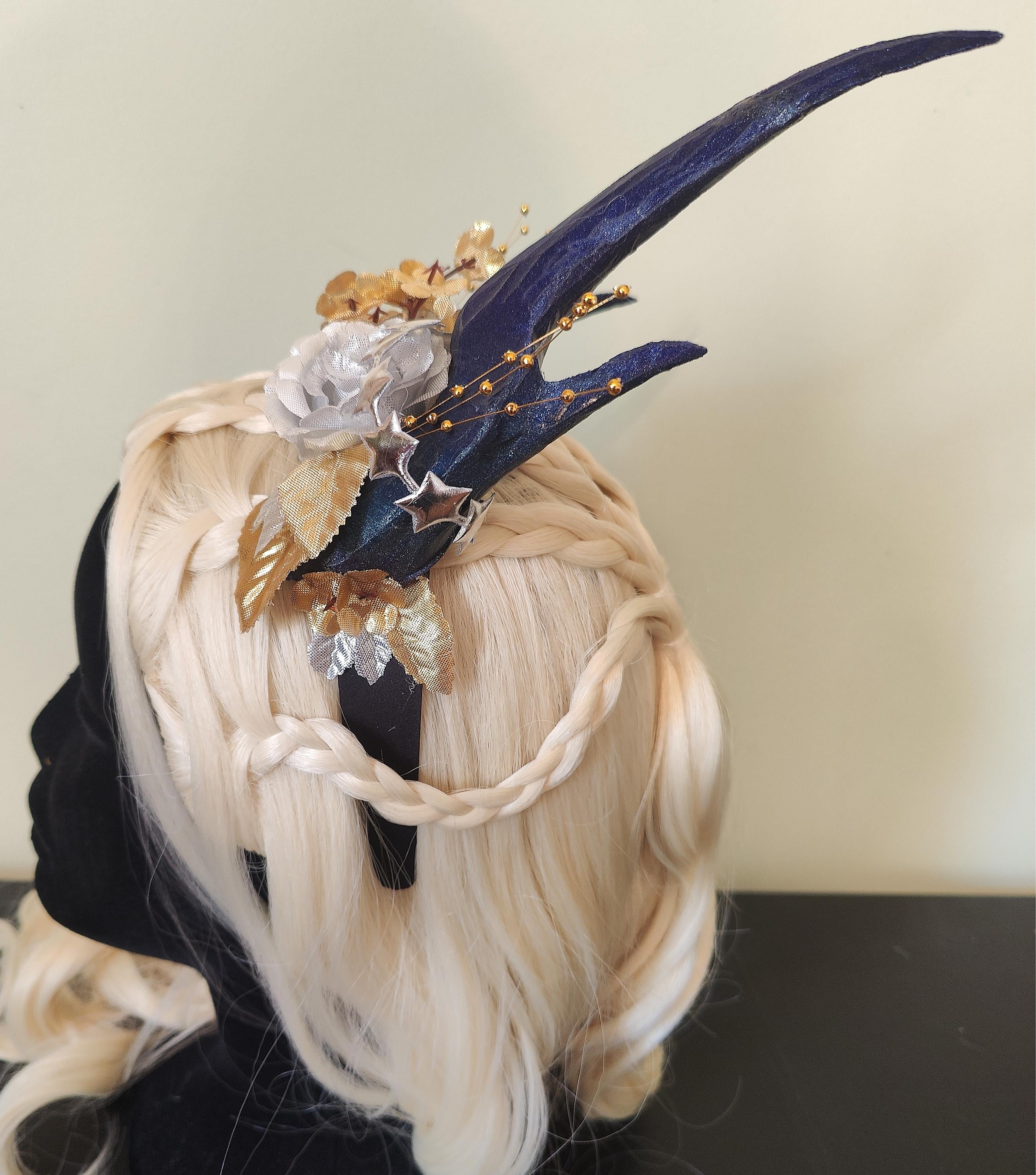 Galaxy Dragon Horn Flower Crown, Silver Floral Tiara, Cosmos Headpiece ...