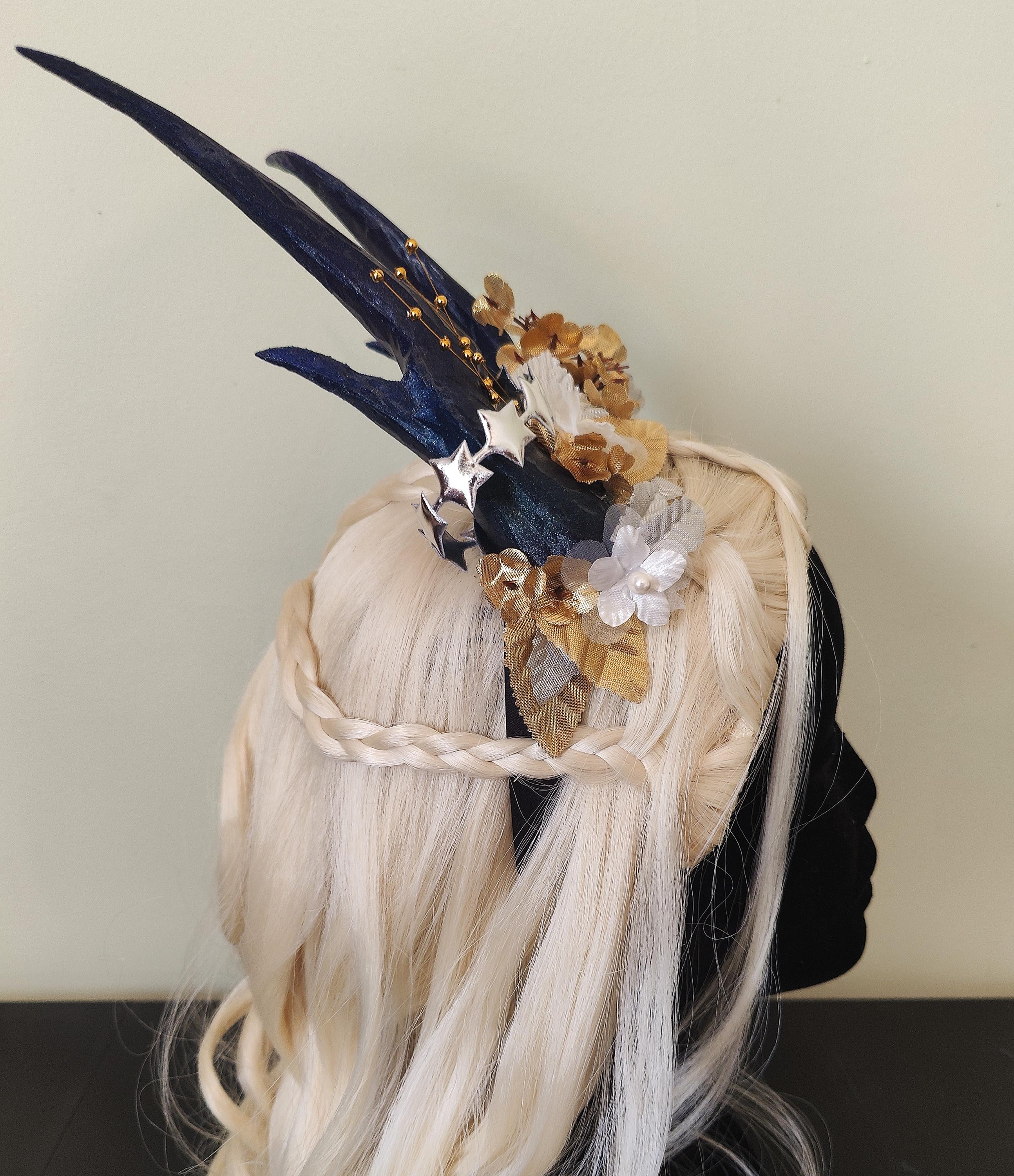 Galaxy Dragon Horn Flower Crown, Silver Floral Tiara, Cosmos Headpiece ...