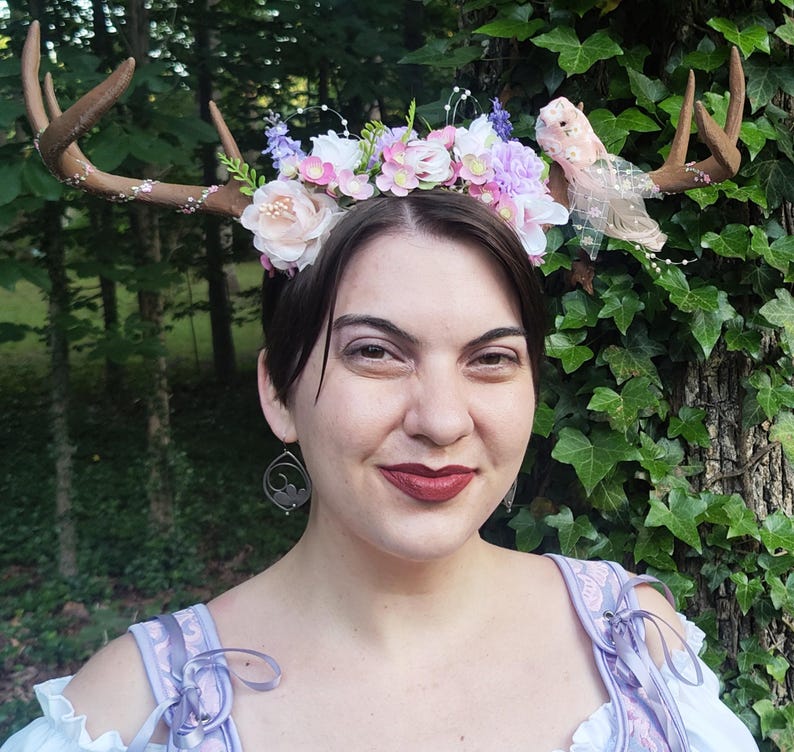 Deer Antler Spring Bird Flower Crown, Renaissance Cosplay Costume ...