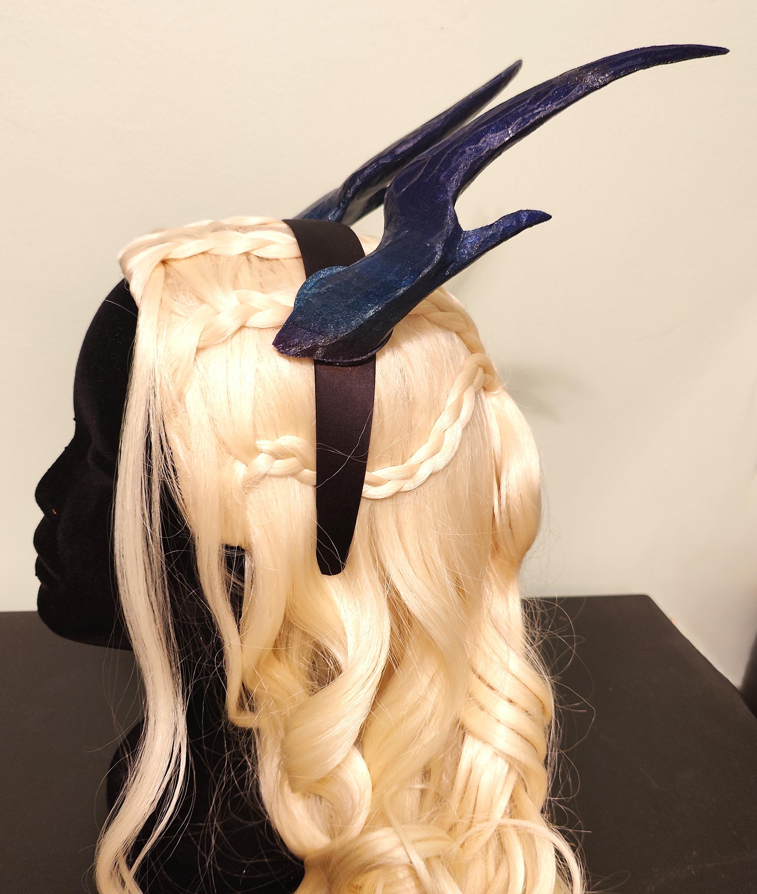 Blue Purple Shimmer Alduin Dragon Horns Headband, Fantasy 3D Print ...
