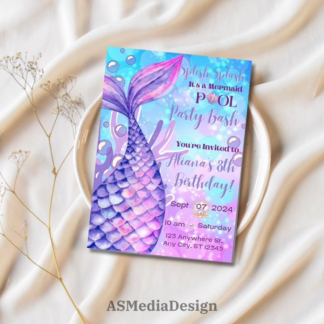 Editable Mermaid Undersea Invitation Card Digital and Online Magical ...