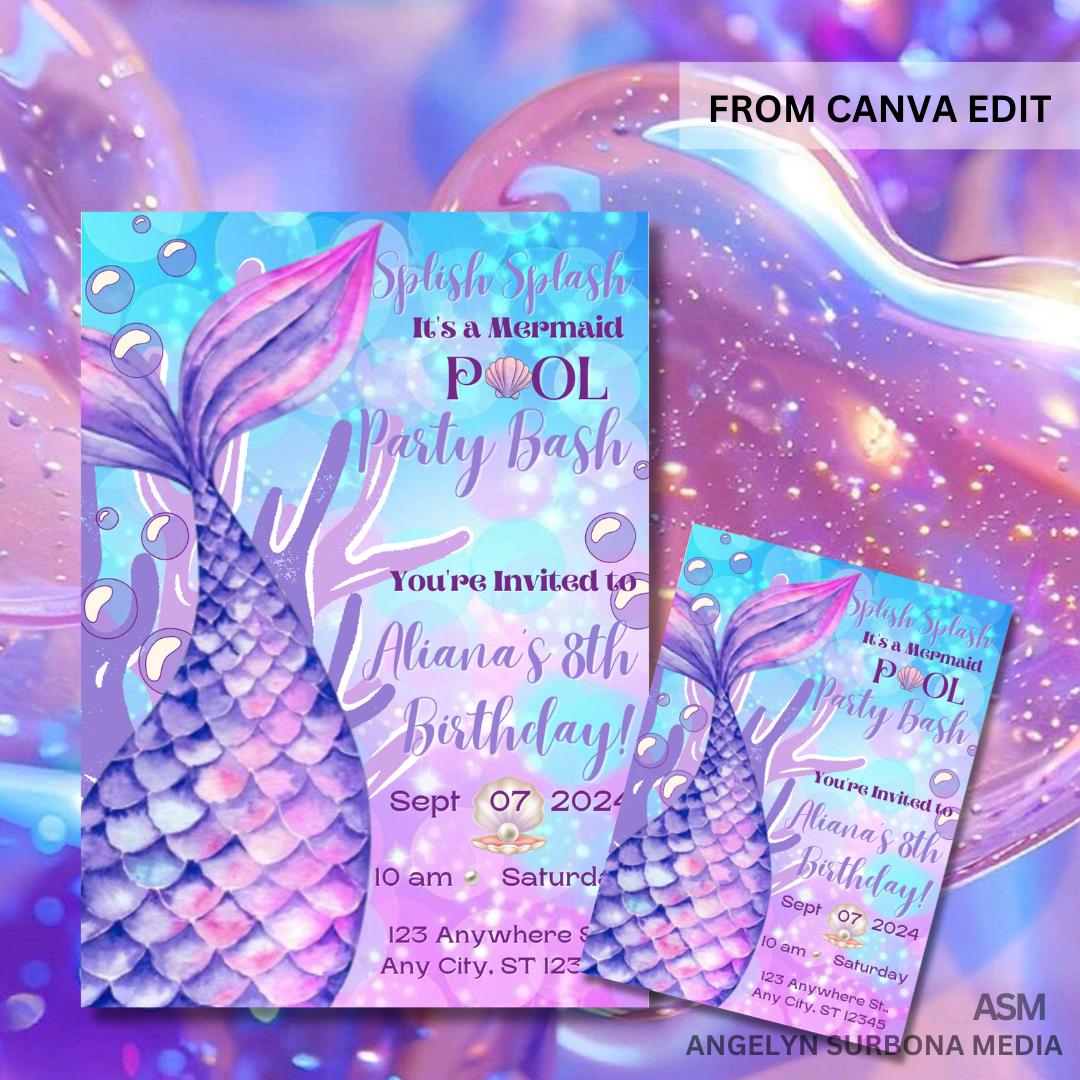 Editable Mermaid Undersea Invitation Card Digital and Online Magical ...