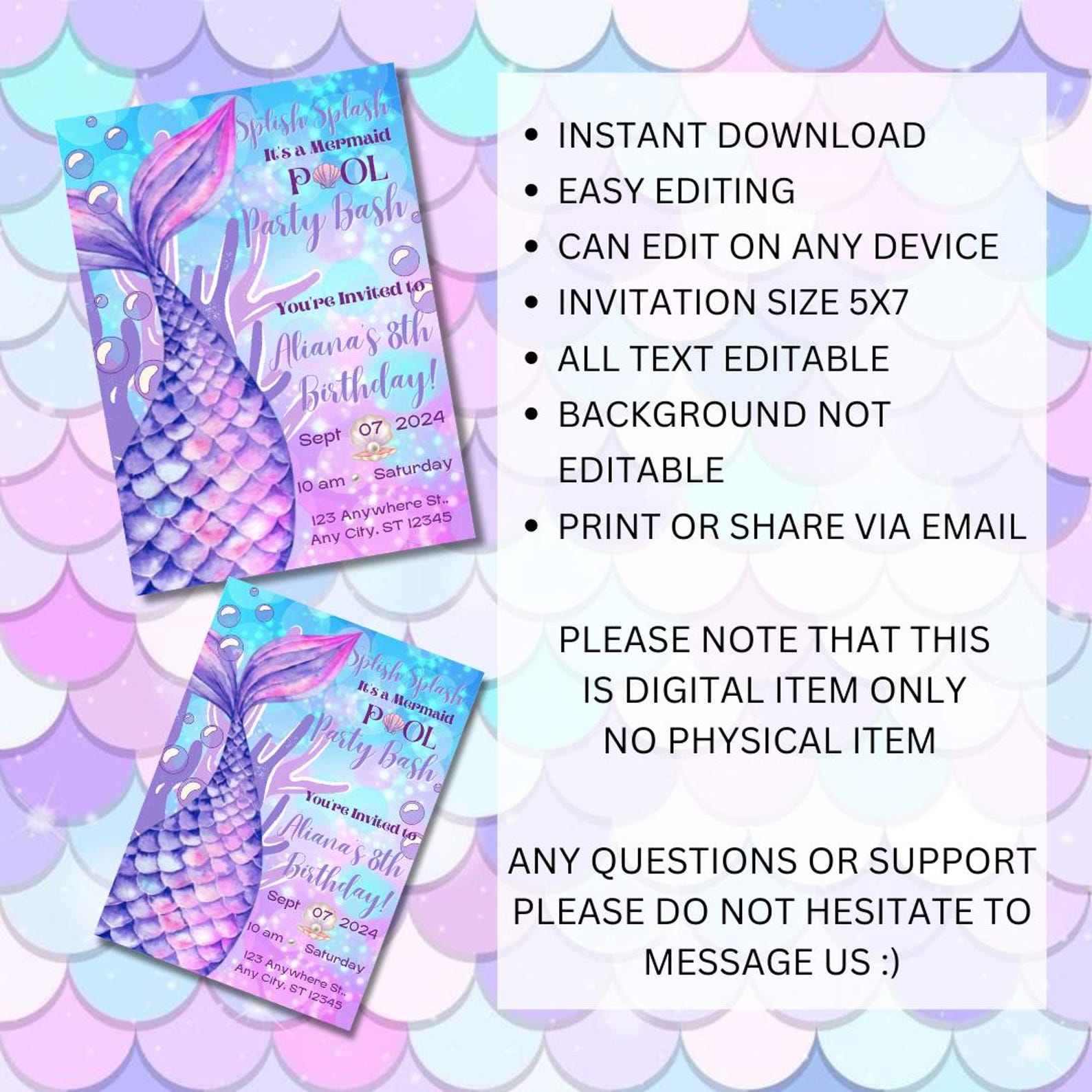 Editable Mermaid Undersea Invitation Card Digital and Online Magical ...