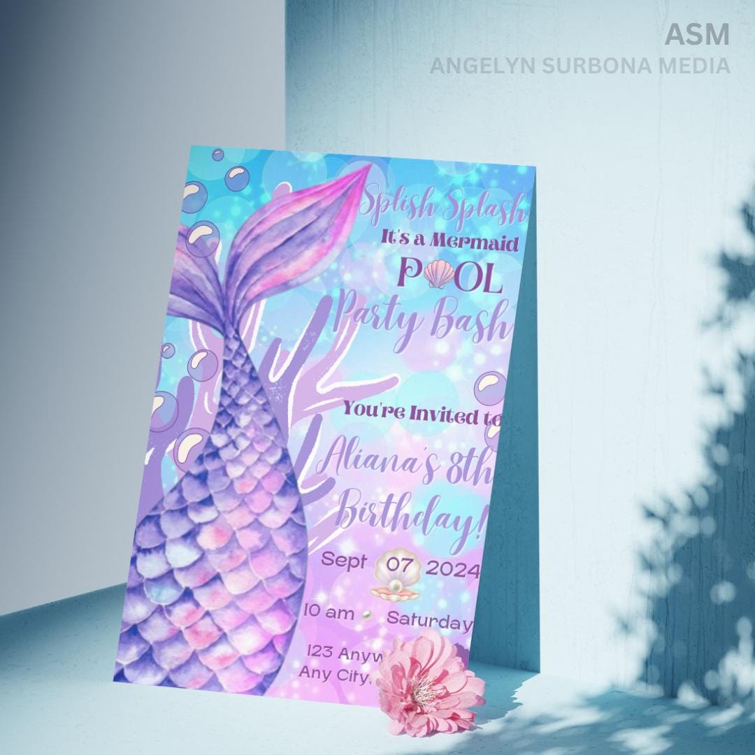 Editable Mermaid Undersea Invitation Card Digital and Online Magical ...
