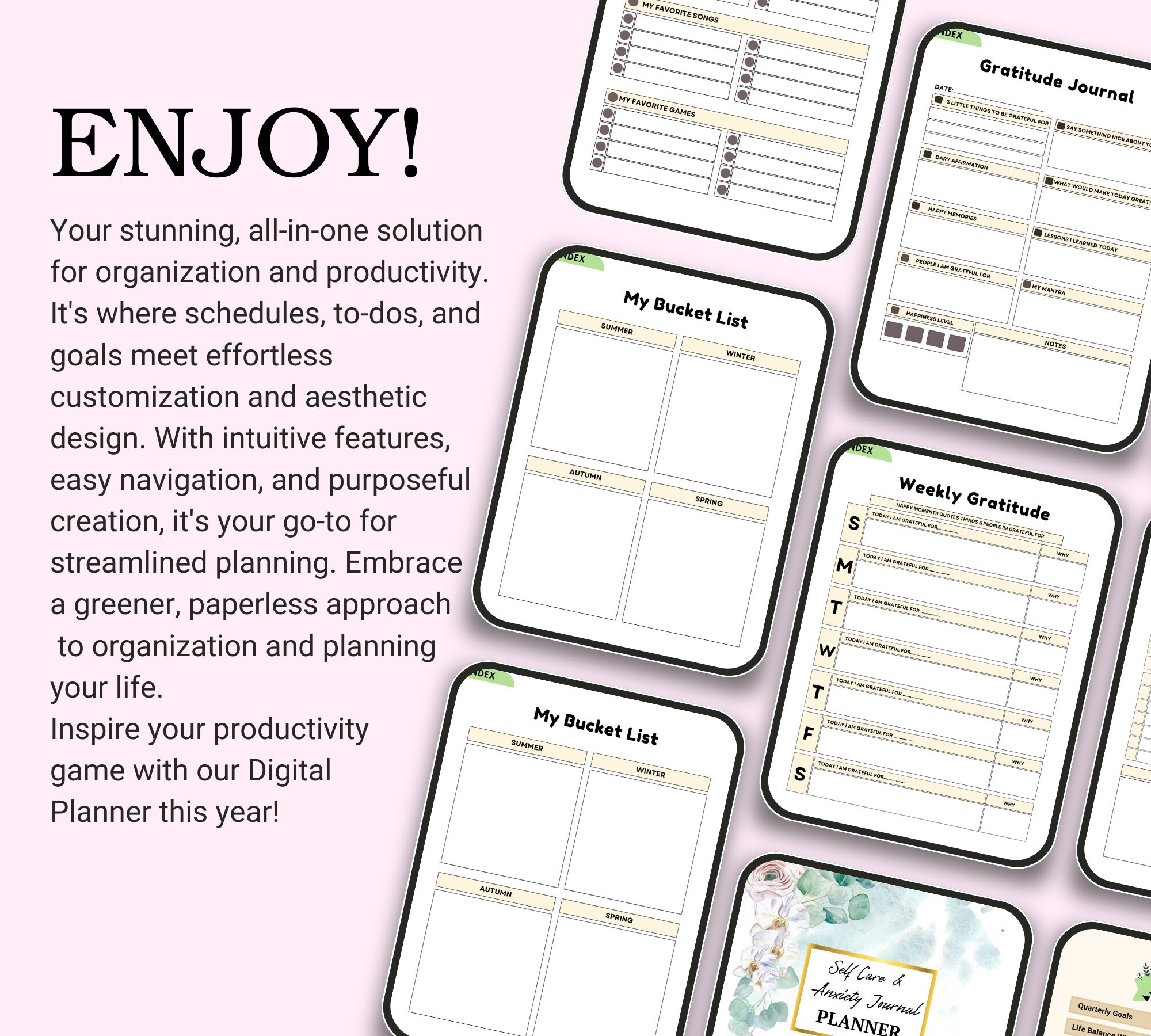 Digital Self Care & Anxiety Journal, Hyperlink Self Care Planner ...