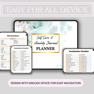 Digital Self Care & Anxiety Journal, Hyperlink Self Care Planner ...