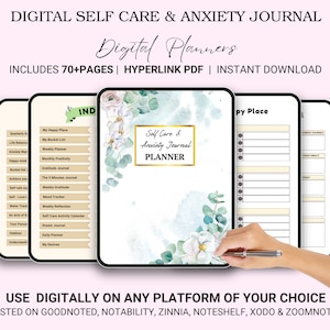 Digital Self Care & Anxiety Journal, Hyperlink Self Care Planner ...