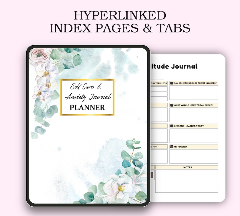 Digital Self Care & Anxiety Journal, Hyperlink Self Care Planner ...