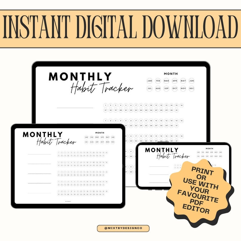 Habit Tracker Printable, Digital Planner, Habit Journal, Habit Tracker ...