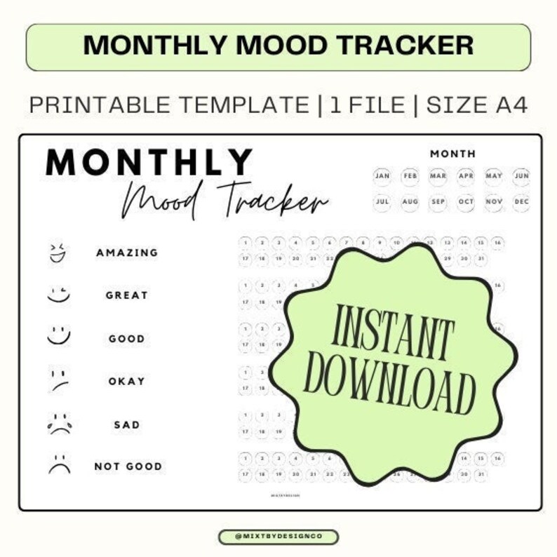 Mood Tracker Printable, Digital Planner, Mood Journal, Emotion Tracker ...