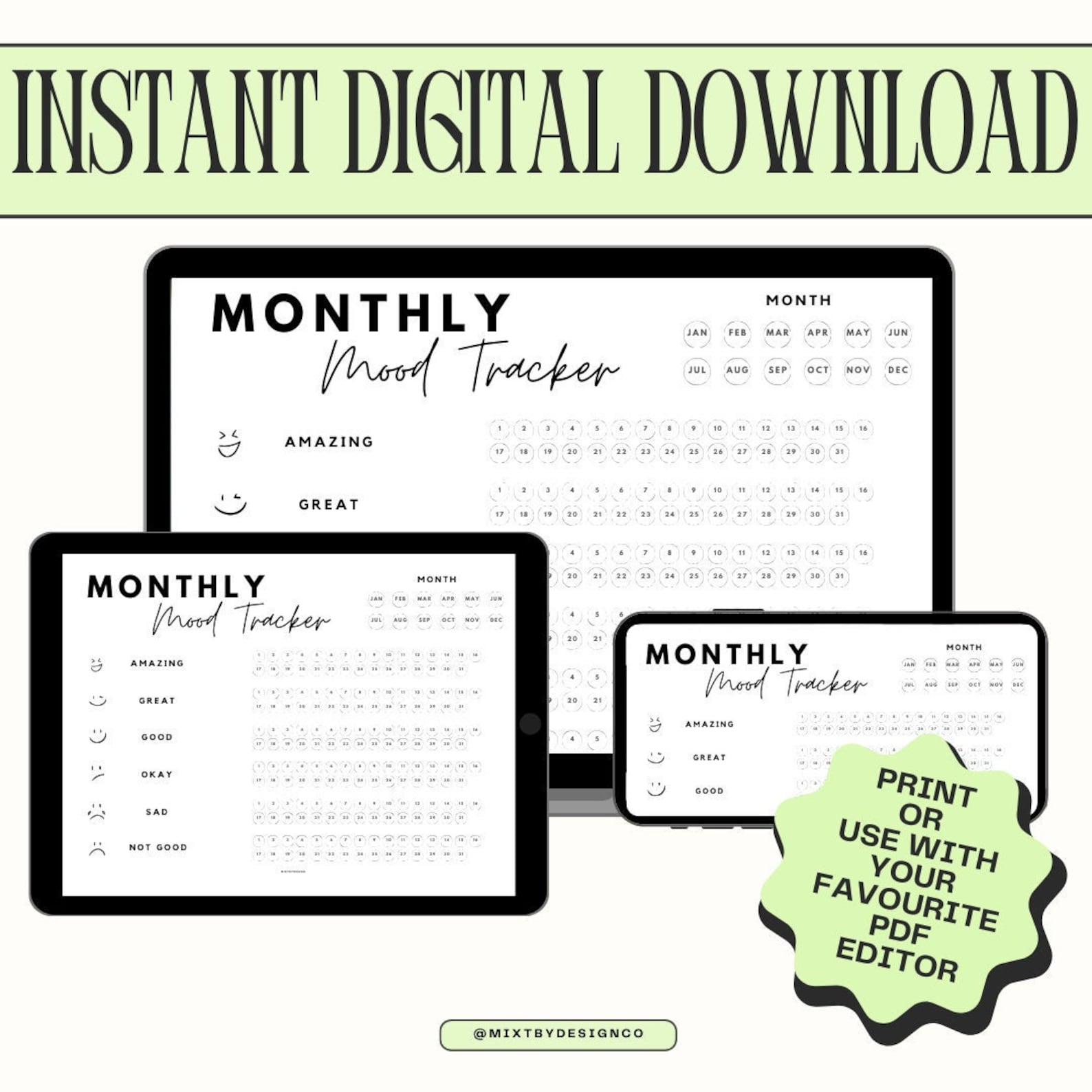Mood Tracker Printable, Digital Planner, Mood Journal, Emotion Tracker ...