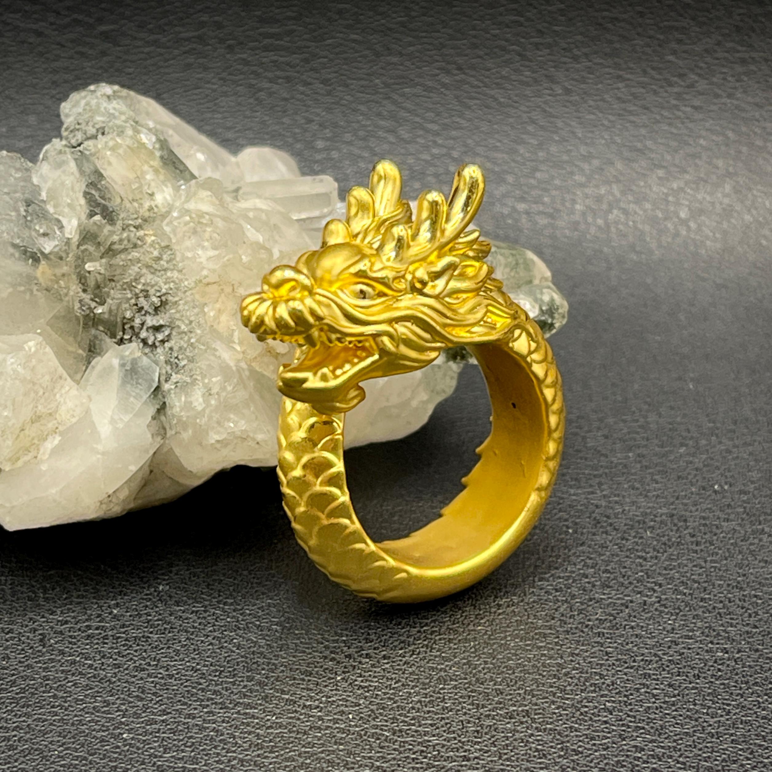 24K Real Gold Dragon Ring - Detailed Craftsmanship, Size 9 US, 7.8g ...