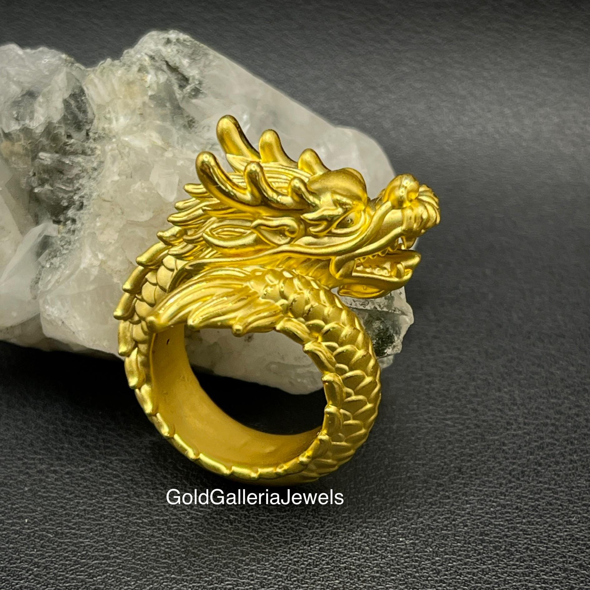 24K Real Gold Dragon Ring - Detailed Craftsmanship, Size 9 US, 7.8g ...
