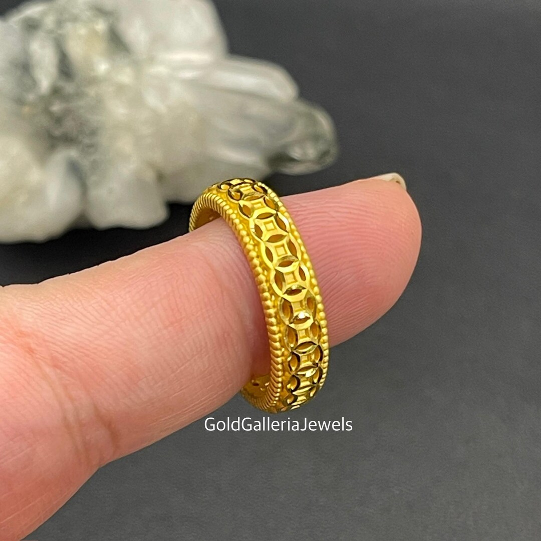 24K Real Gold Lucky Coin Ring - Handmade Wedding Band, Ring for Unisex ...