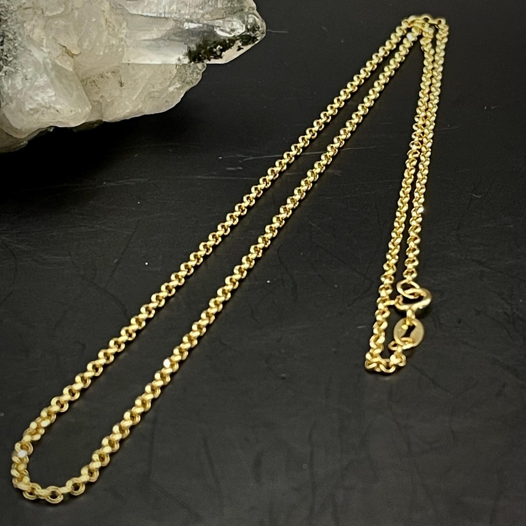 18K Solid Gold Rolo Chain Necklace - Dainty Minimalist Elegance Classic ...