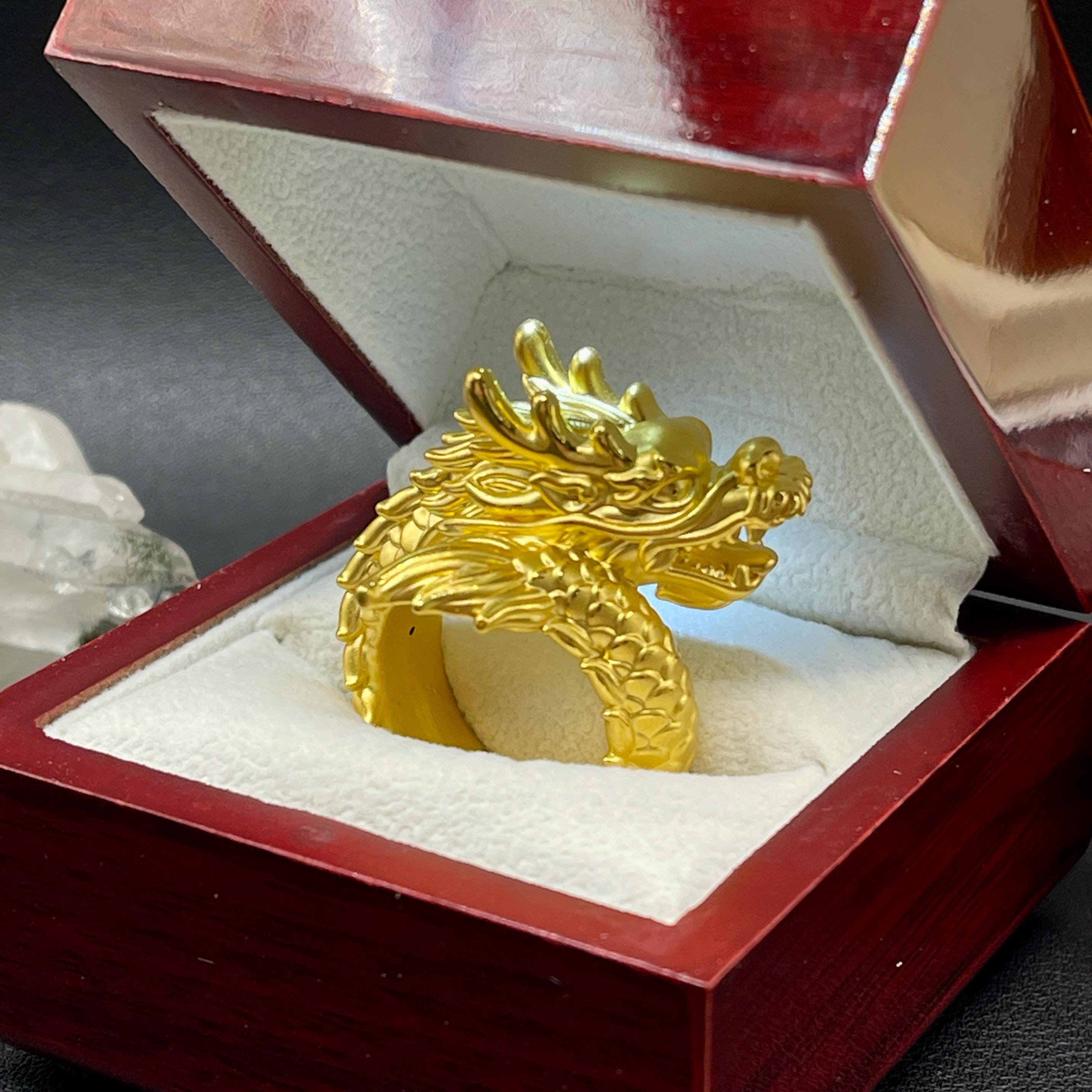 24K Real Gold Dragon Ring - Detailed Craftsmanship, Size 9 US, 7.8g ...
