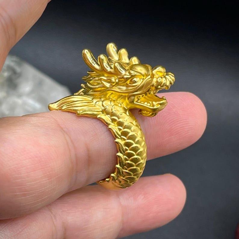 24K Real Gold Dragon Ring - Detailed Craftsmanship, Size 9 US, 7.8g ...