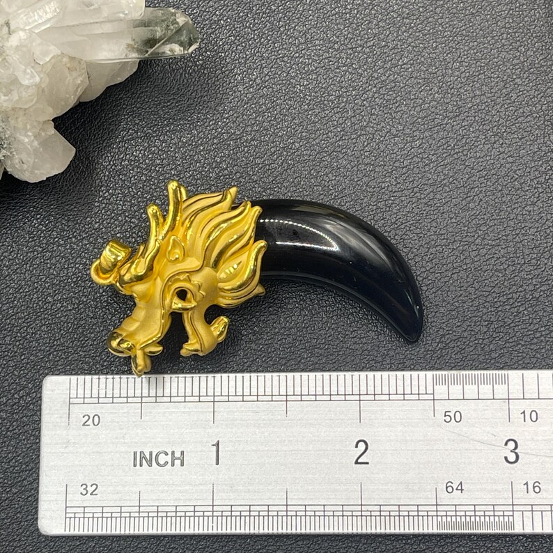 24k Real Gold Dragon Head & High-quality Black Onyx Claw Shape Necklace ...