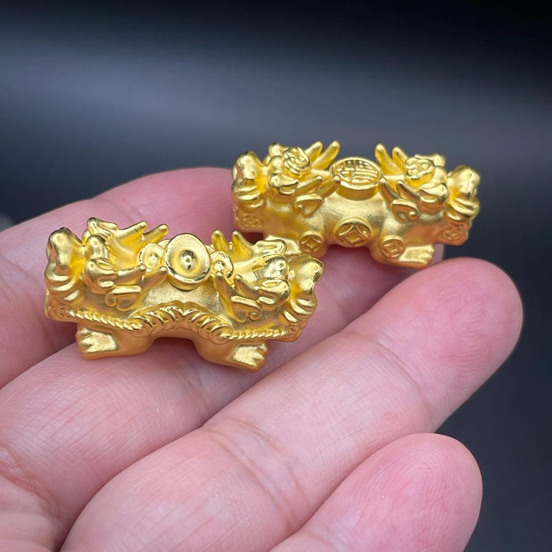 24k Pure Gold Double Headed Pixiu for Bracelets or Display - Feng Shui ...