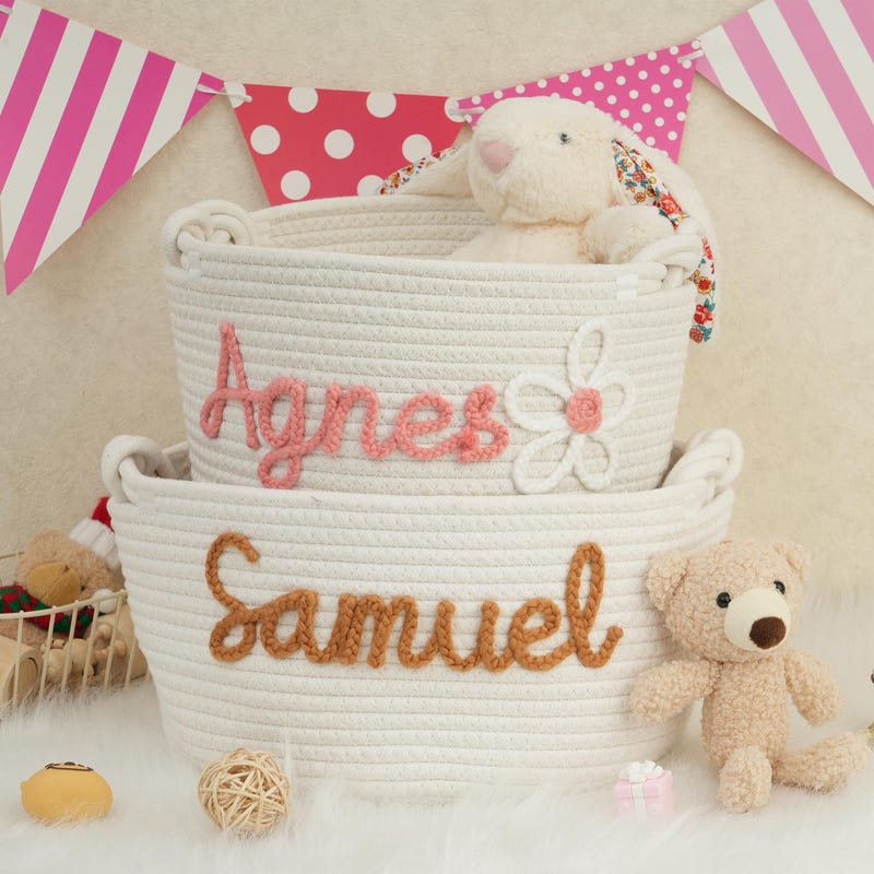 Embroidered Rope Baskets - Etsy