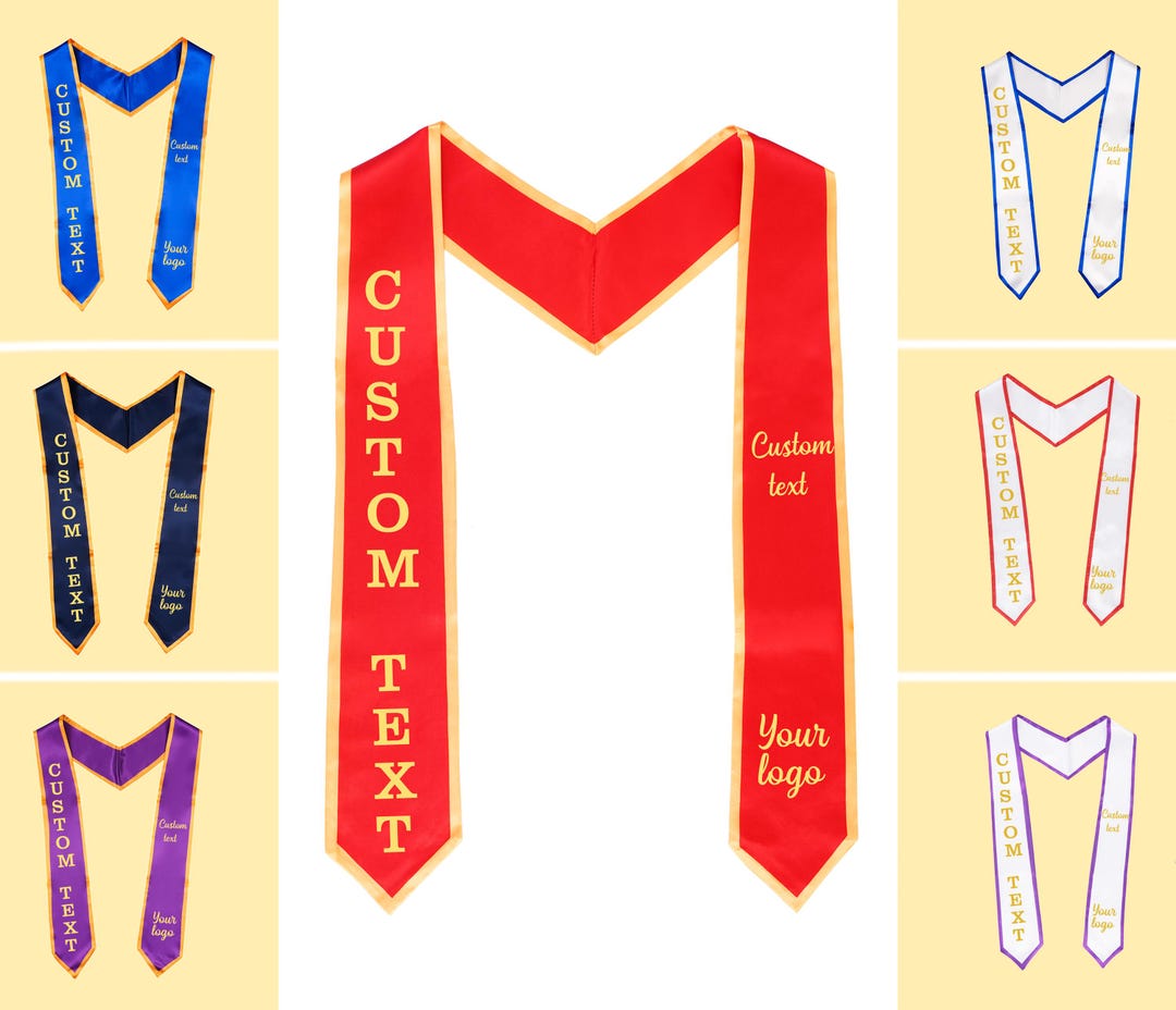 Personalized Logo Text Grad Stole Sash, Custom Class of 2025 Stoles ...