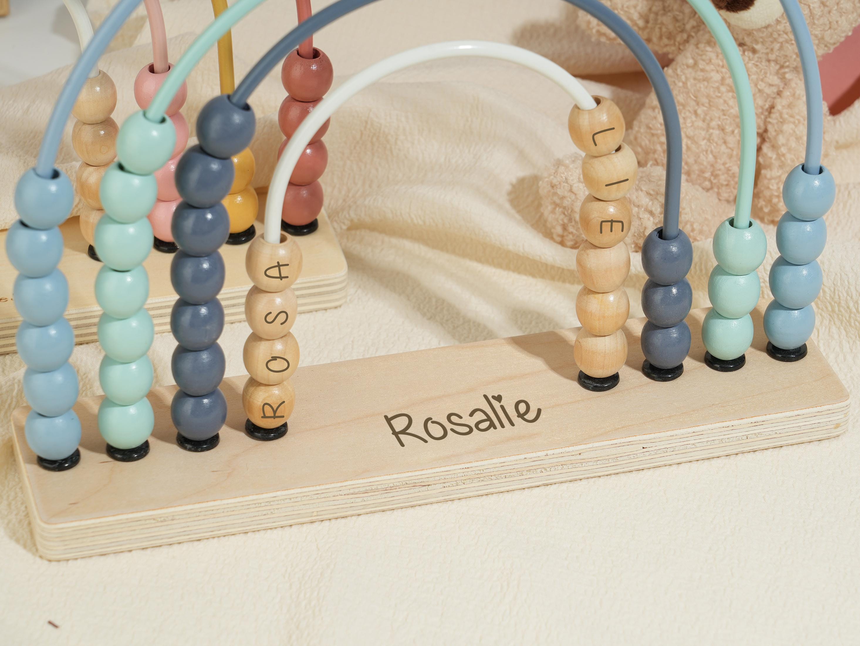 Personalized Rainbow Abacus, Montessori Wooden Baby Toy, Engraved ...