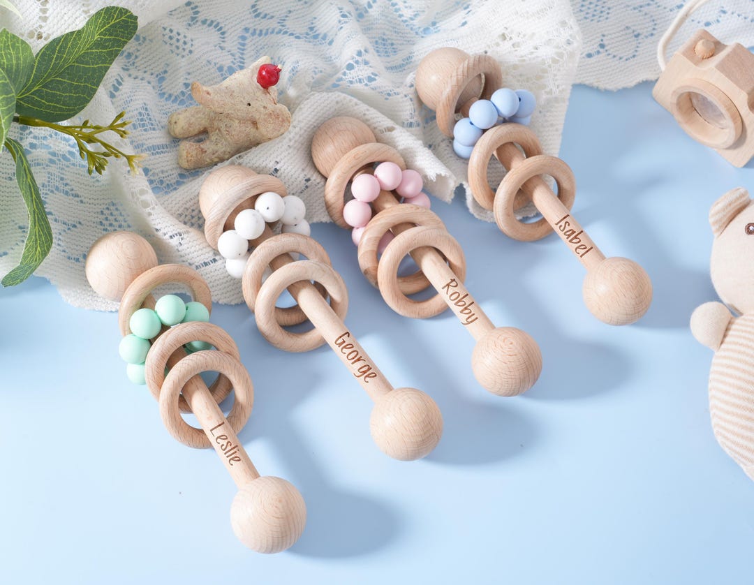 Personalized Wooden Baby Rattle: Engraved Beech Wood Newborn Gift - Etsy