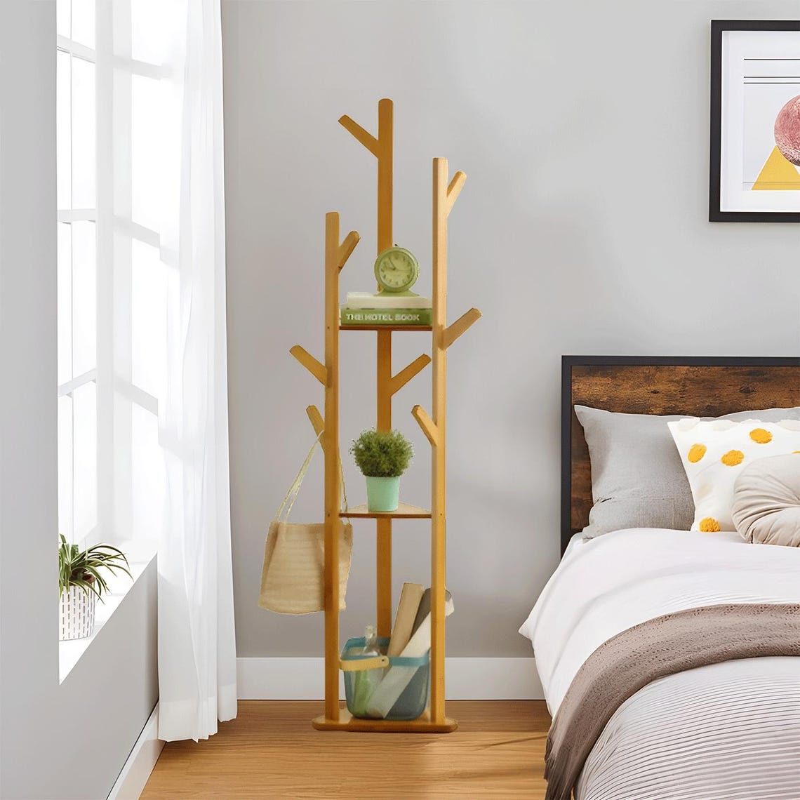 Wood Tree Coat Rack With 10 Hooks Coat Hanger Standing Coat Rack Modern ...
