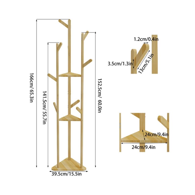 Wood Tree Coat Rack With 10 Hooks Coat Hanger Standing Coat Rack Modern ...