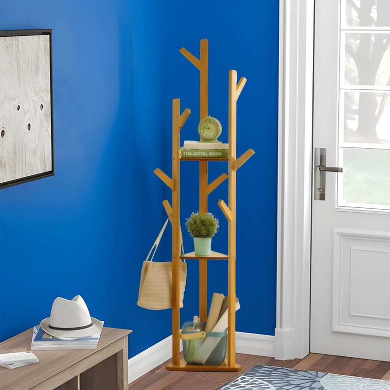 Wood Tree Coat Rack With 10 Hooks Coat Hanger Standing Coat Rack Modern ...