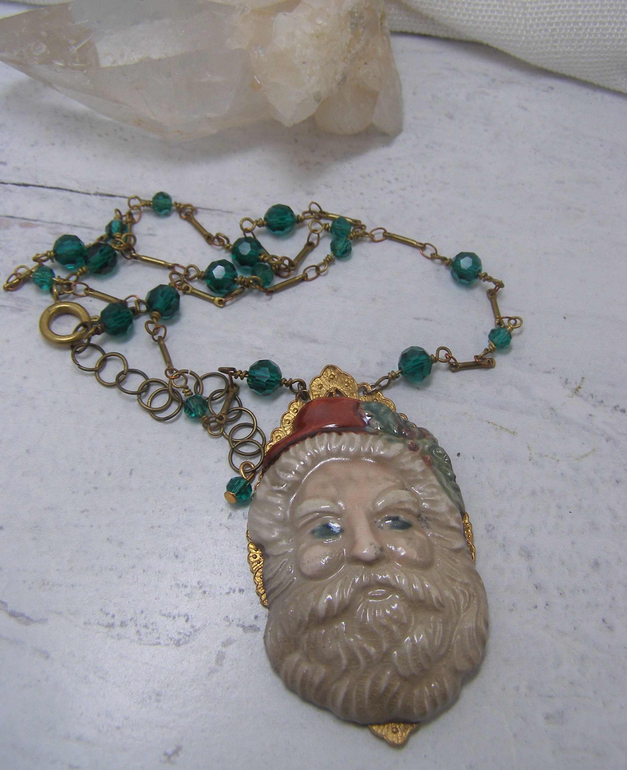 Santa Necklace Victorian Style Santa With Holly Leaves Red - Etsy