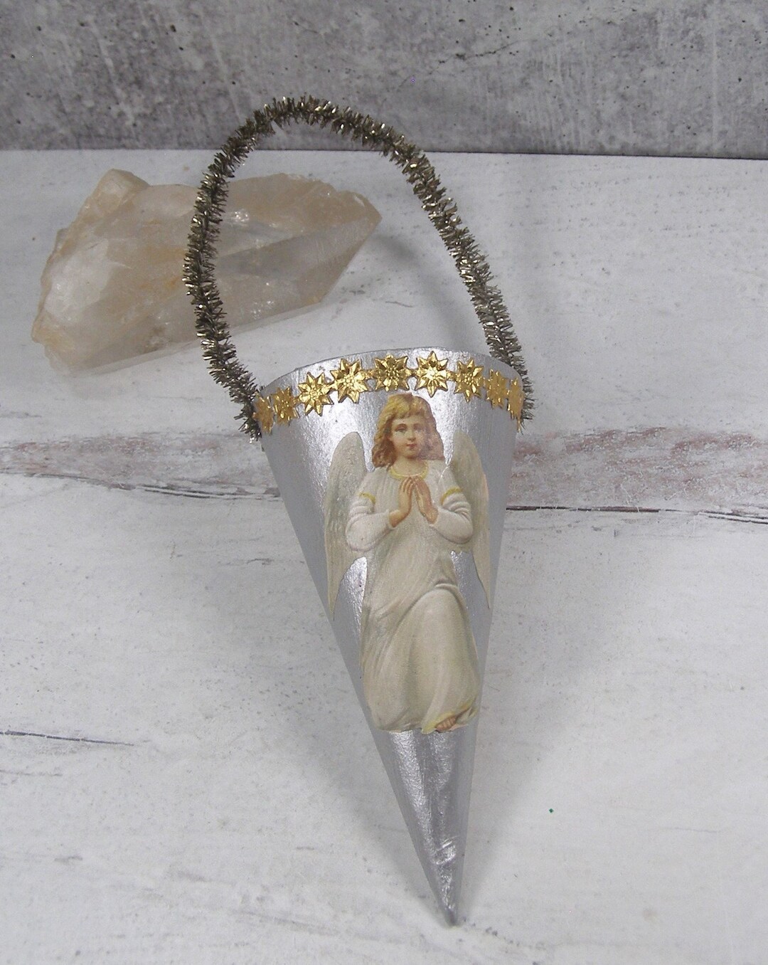 Victorian Angel Cone Candy Container Tree Ornament With Silver Gold ...