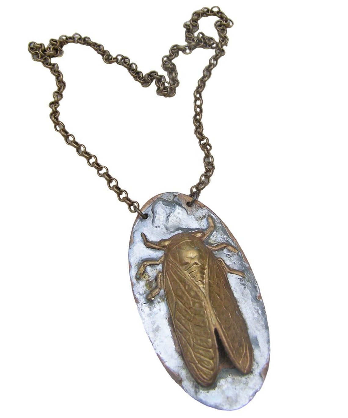 Brass Cicada Necklace Insect Jewelry - Rustic Soldered Mixed Metals ...