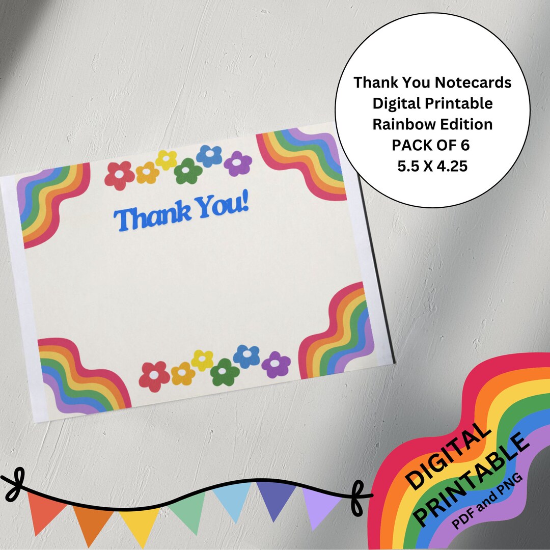 Thank You Notecards Digital Printable - Rainbow - Set of 6 - Etsy