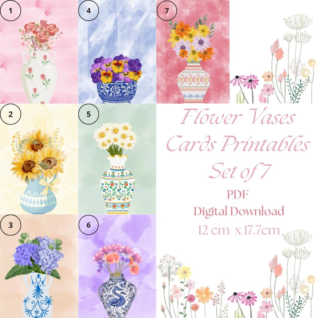 Flower Vases Cards Printable - Set of 7 - Etsy