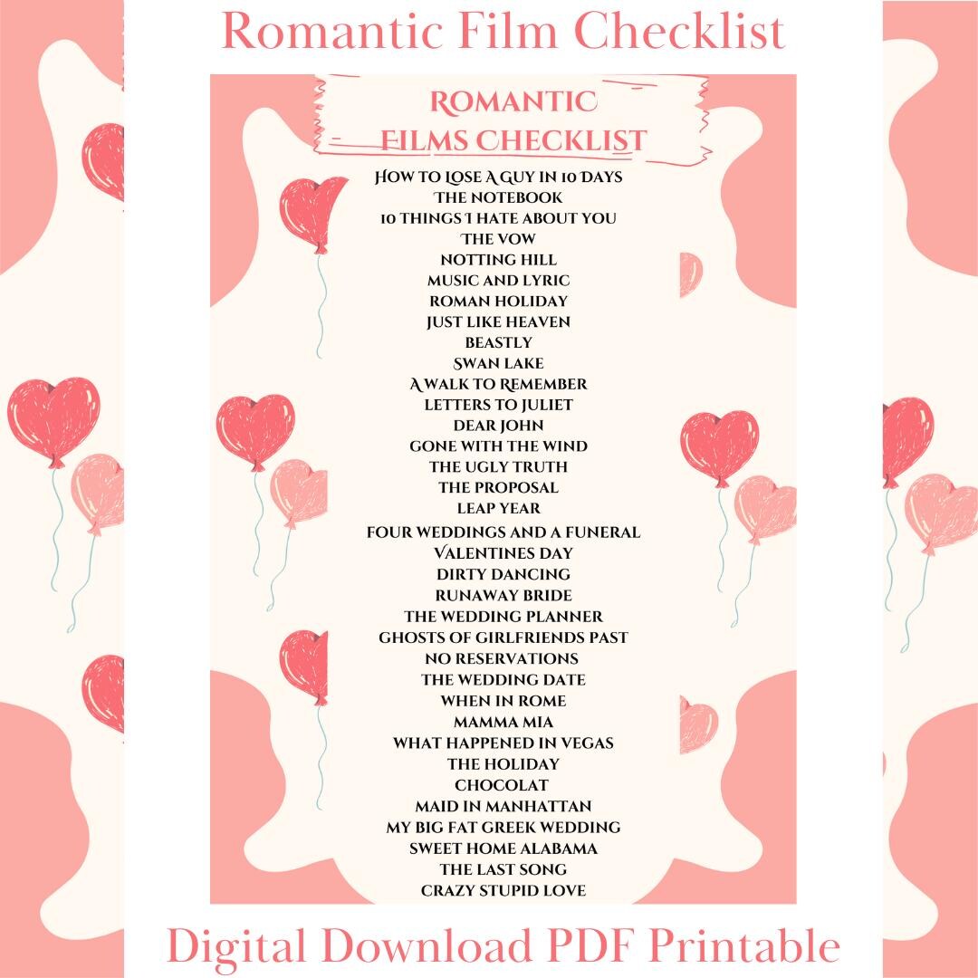 Romantic Film Checklist Printable - Etsy