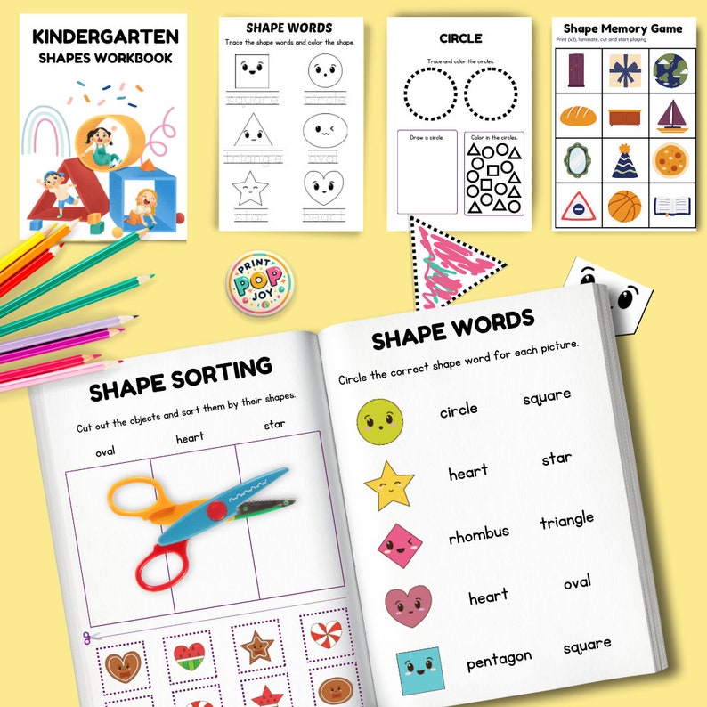 Kindergarten Shape Workbook Digital Download Learn Geometric Shapes for ...