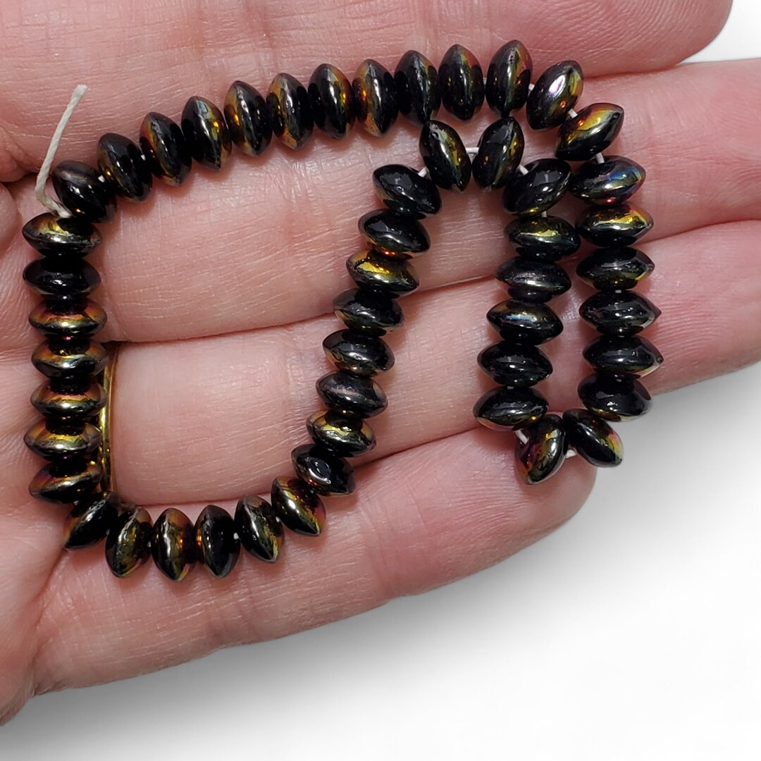 8mm Jet Black With Vitrail Finish Rondelle Spacer Bead- Czech Glass ...