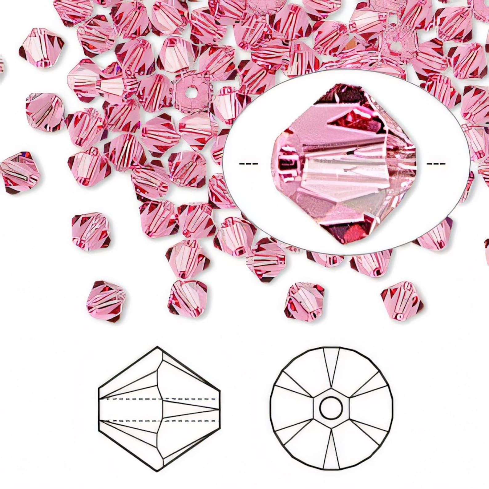 4mm Rose Swarovski Crystal 5301 5328 Bicone - 4mm Xilion Bicone ...