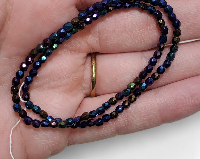 3mm Metallic Iris Blue , Faceted Round Beads, - 3mm Blue Metallic Iris ...