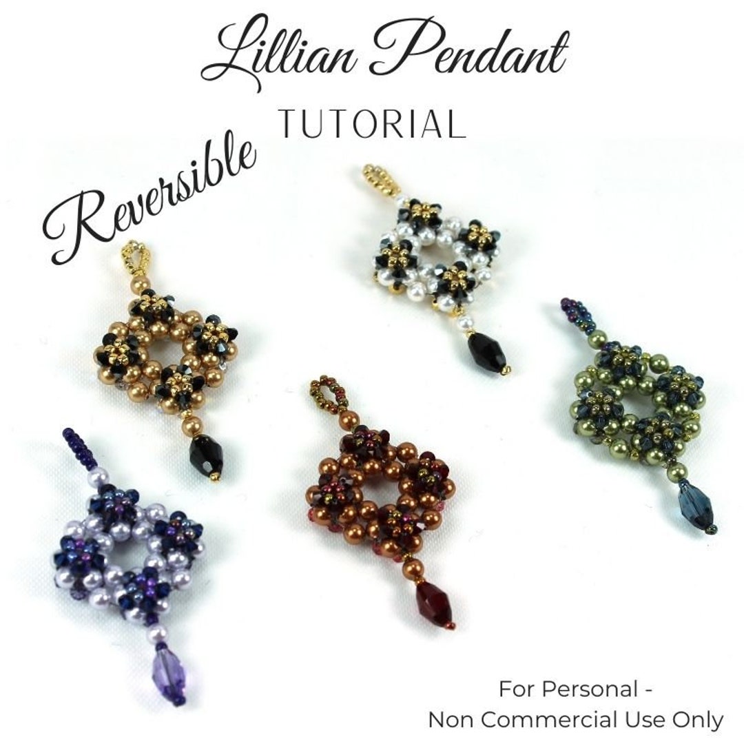 KR018 Beading TUTORIAL - Lillian Pendant - It's Reversible! Beadweaving Instructions Seed Bead ...