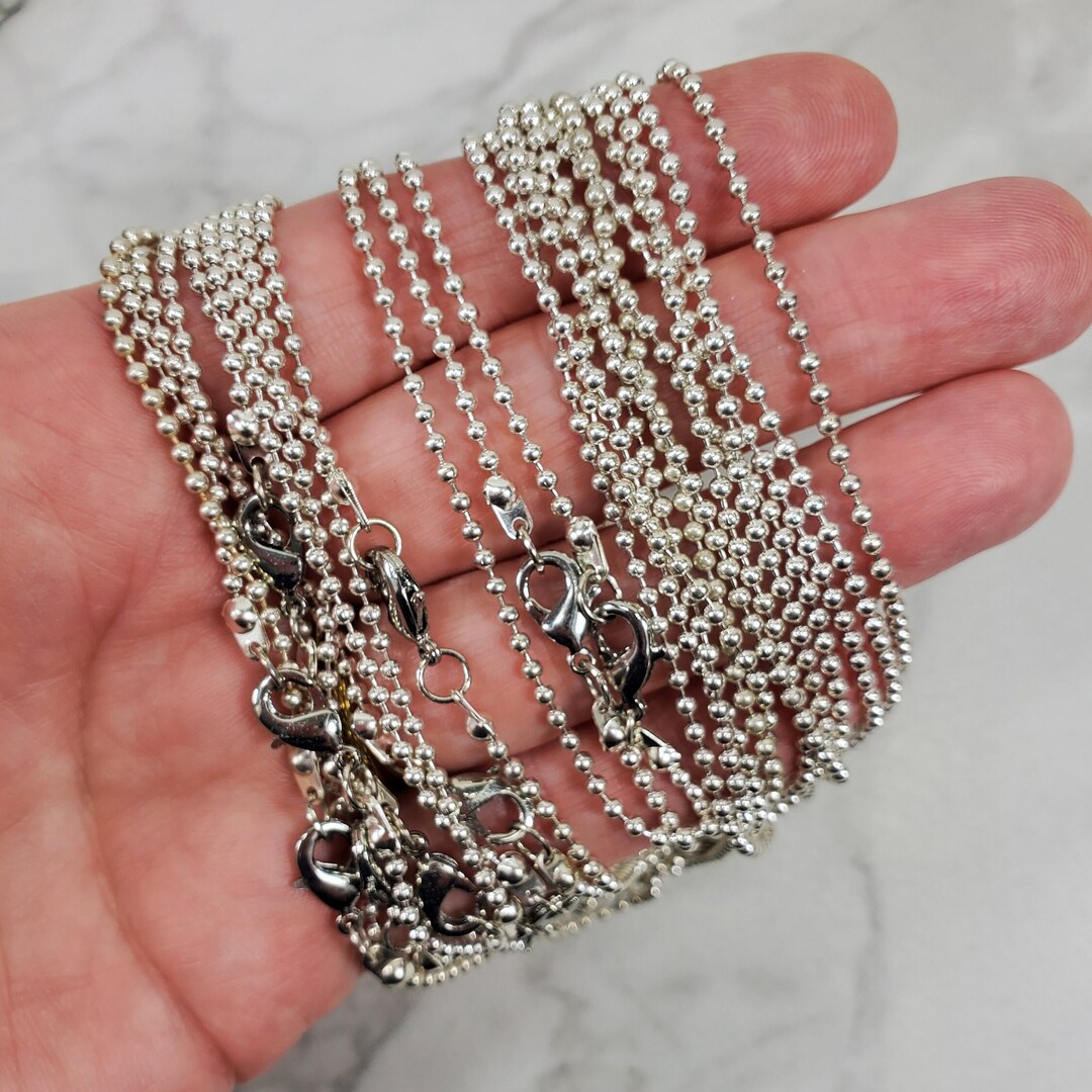 Shiny Silver 2mm Ball Chain - 16" and 20" Non-tarnish Silver Bead Chain ...