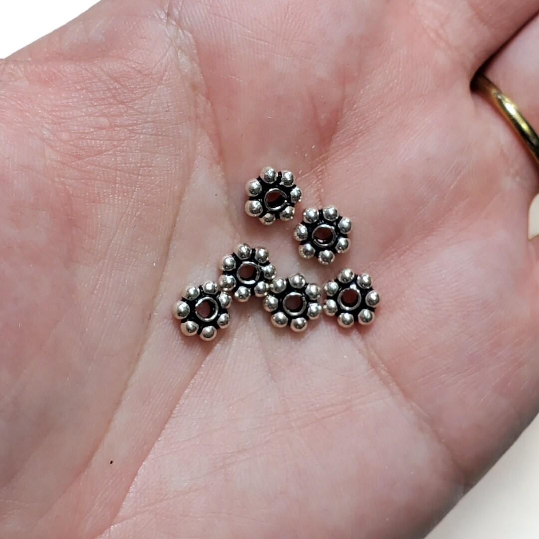 8x2mm SS Daisy Spacer Bead, Antiqued Sterling - Silver, 8x2mm Daisy ...