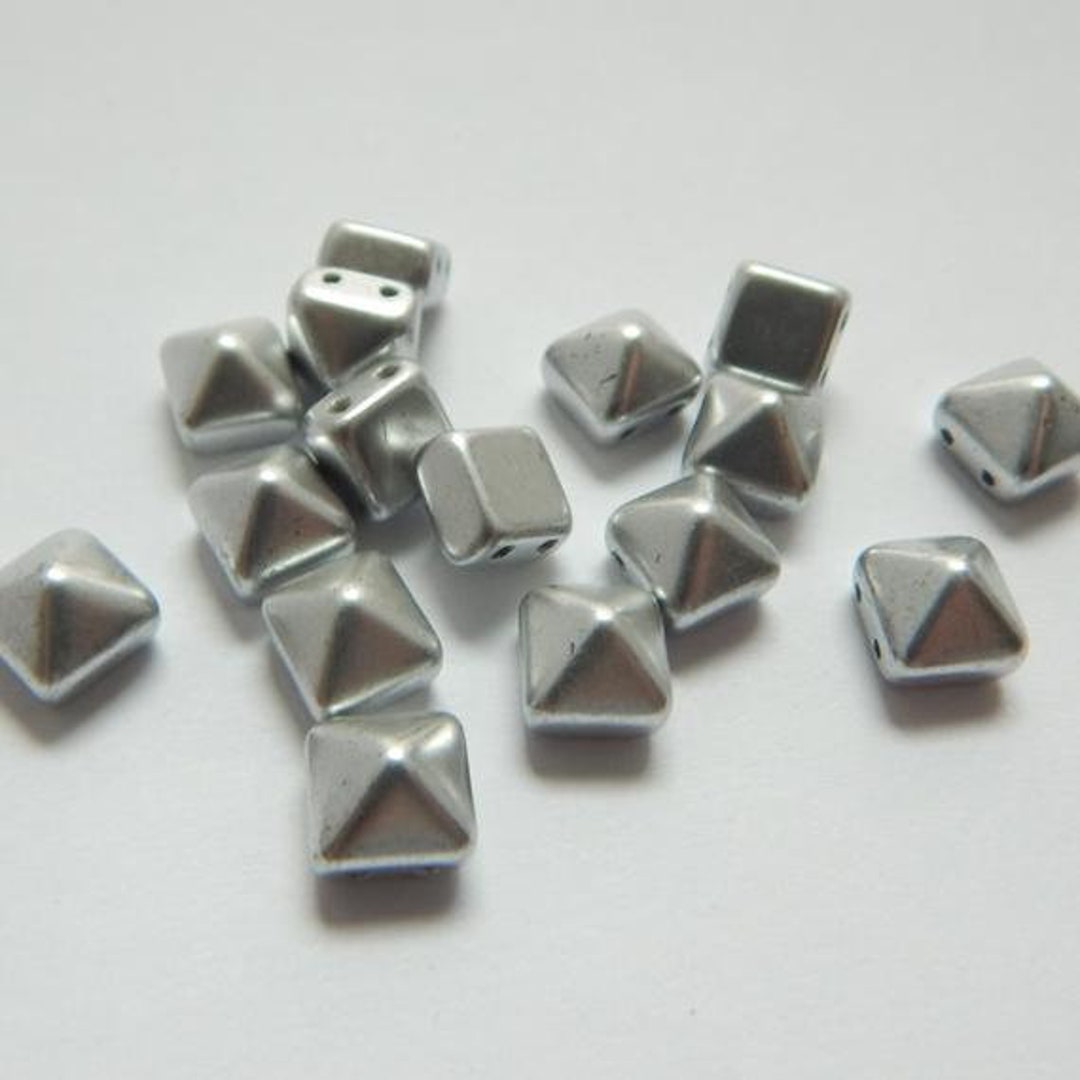 12mm X 12mm 2-hole Pyramid Bead Matte Silver Czech Glass 6 Pieces - Etsy