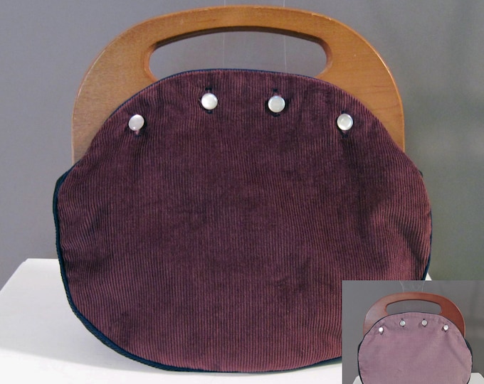 Vintage 70s Bermuda Bag Preppy Purple Wood Handle Reversible Corduroy ...